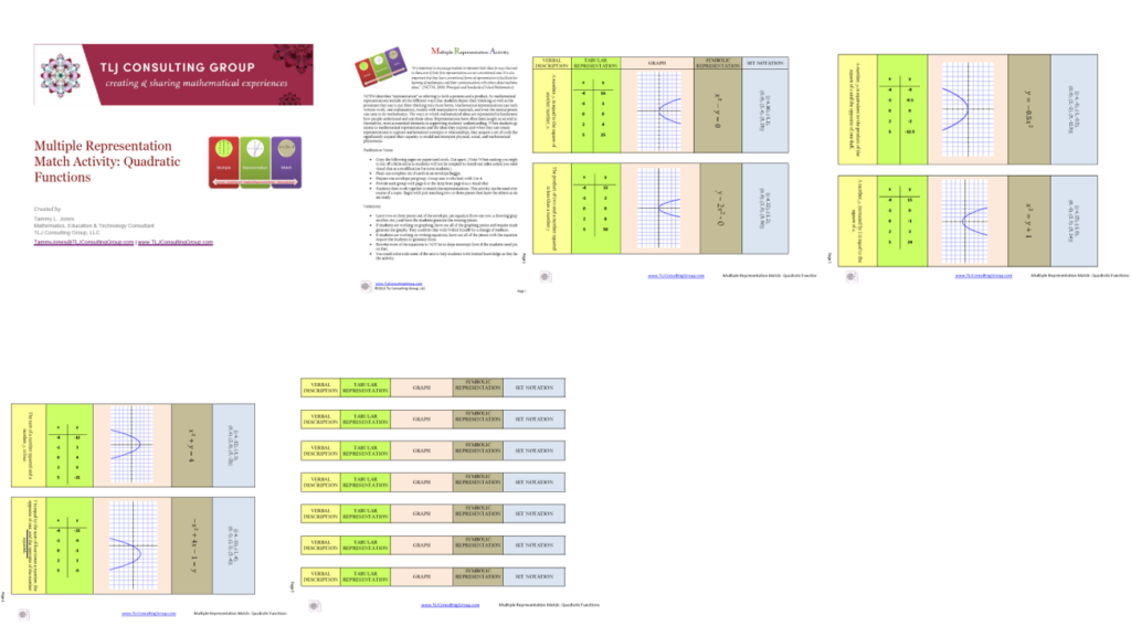 Multiple Representation Match Quadratic Functions